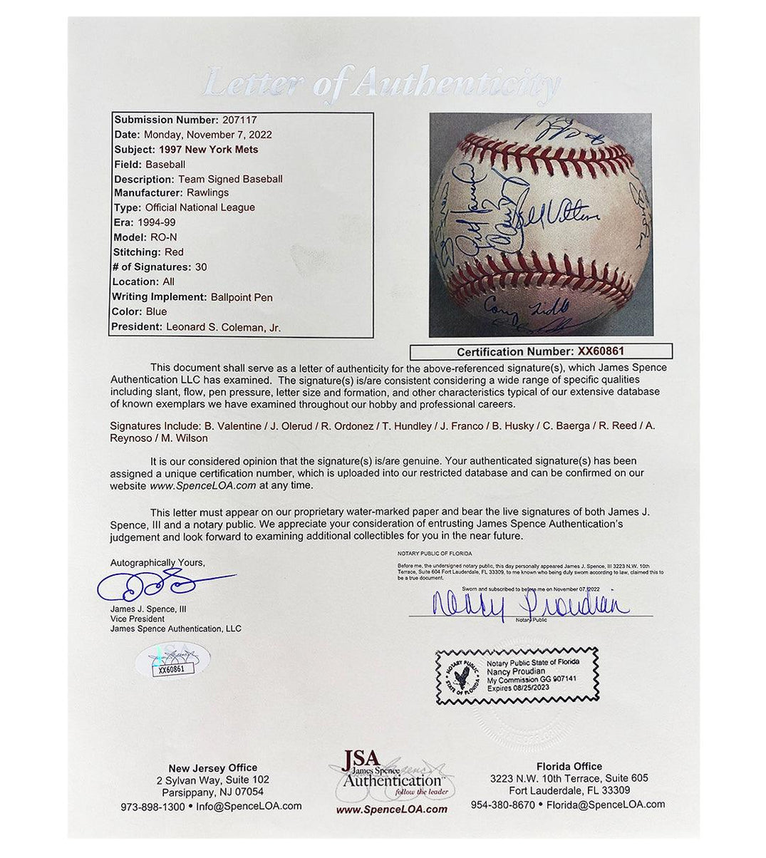 30-Signature 1997 New York Mets Signed Rawlings Official National Leag ...
