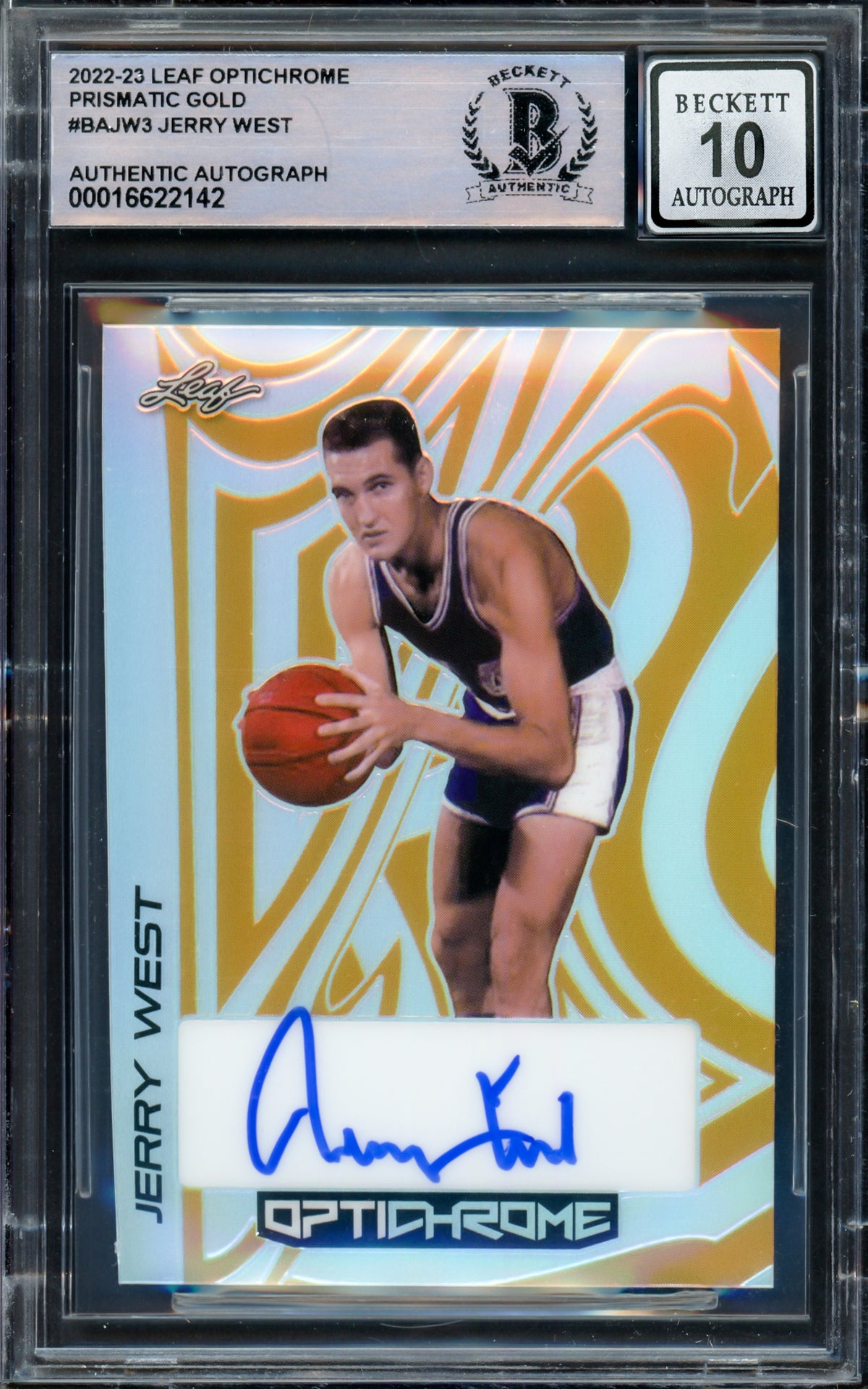 Jerry West Autographed 2022-23 Leaf Optichrome Prismatic Gold Card #BA ...