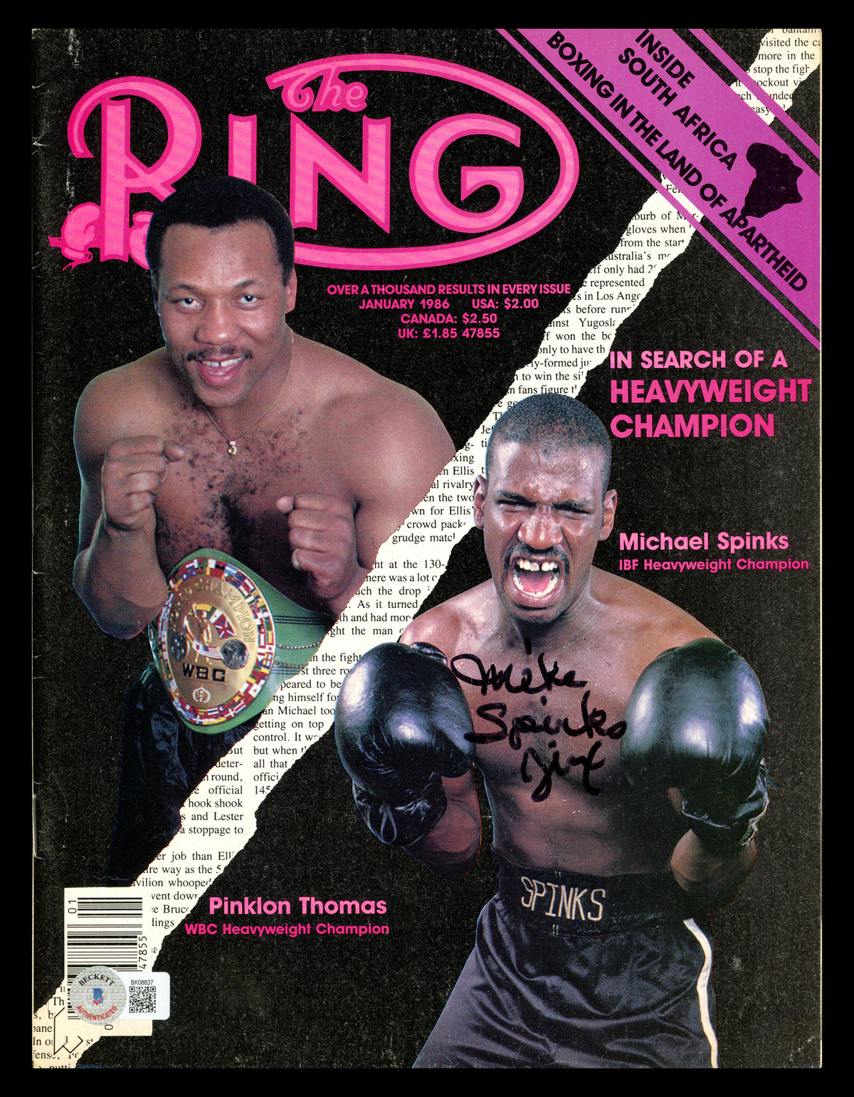 Michael Spinks "Jinx" Autographed Ring Magazine Beckett BAS QR #BK0883 ...