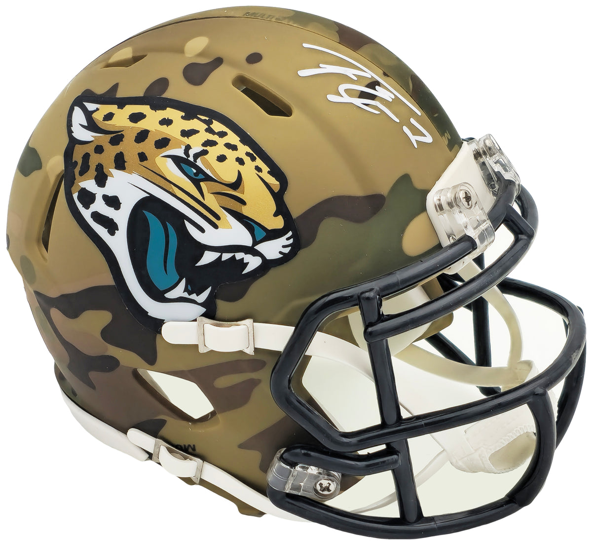 Travis Etienne Autographed Jacksonville Jaguars Camo Speed Mini Helmet ...