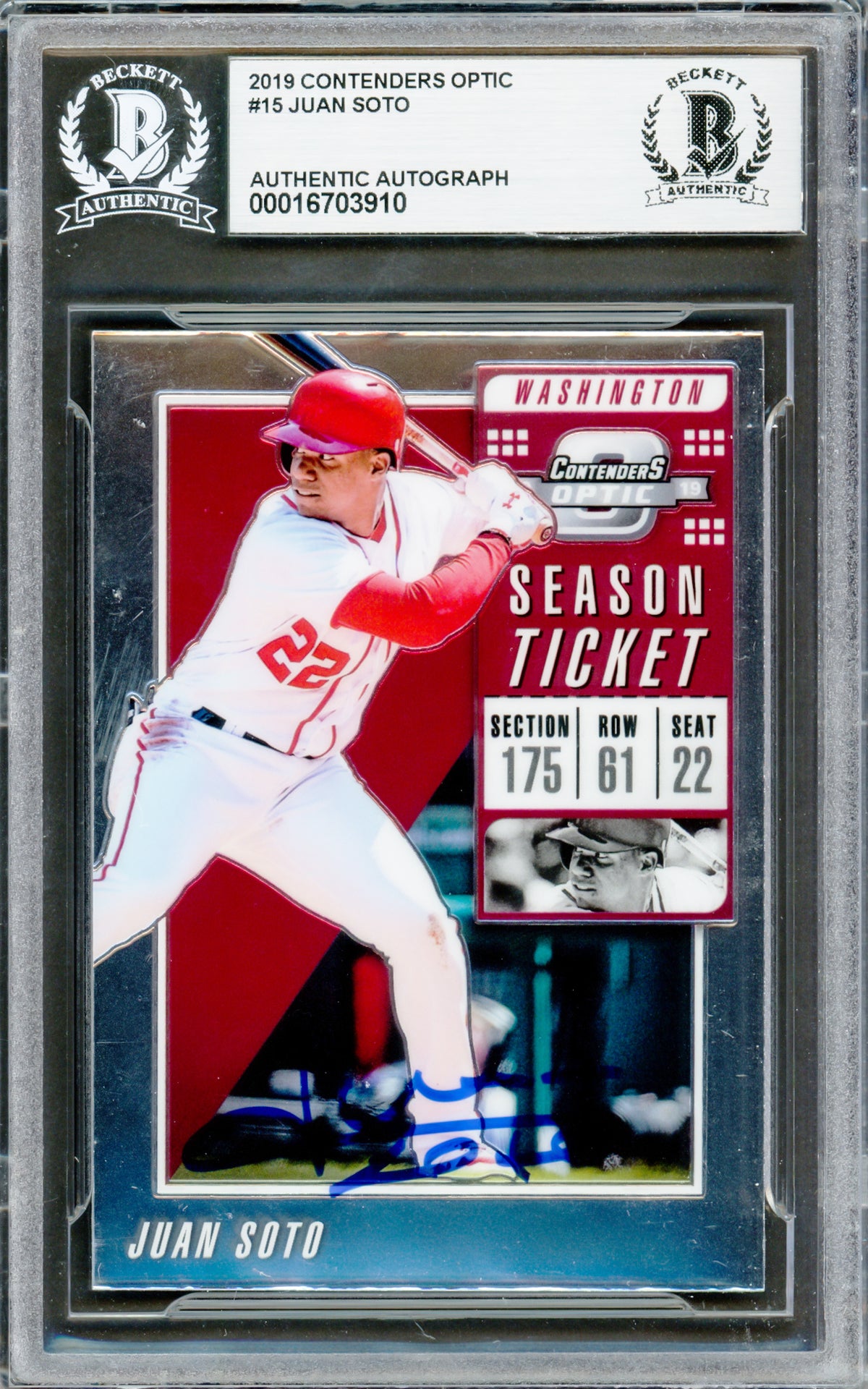 Juan Soto Autographed 2019 Contenders Optic Card #15 New York Yankees — RSA