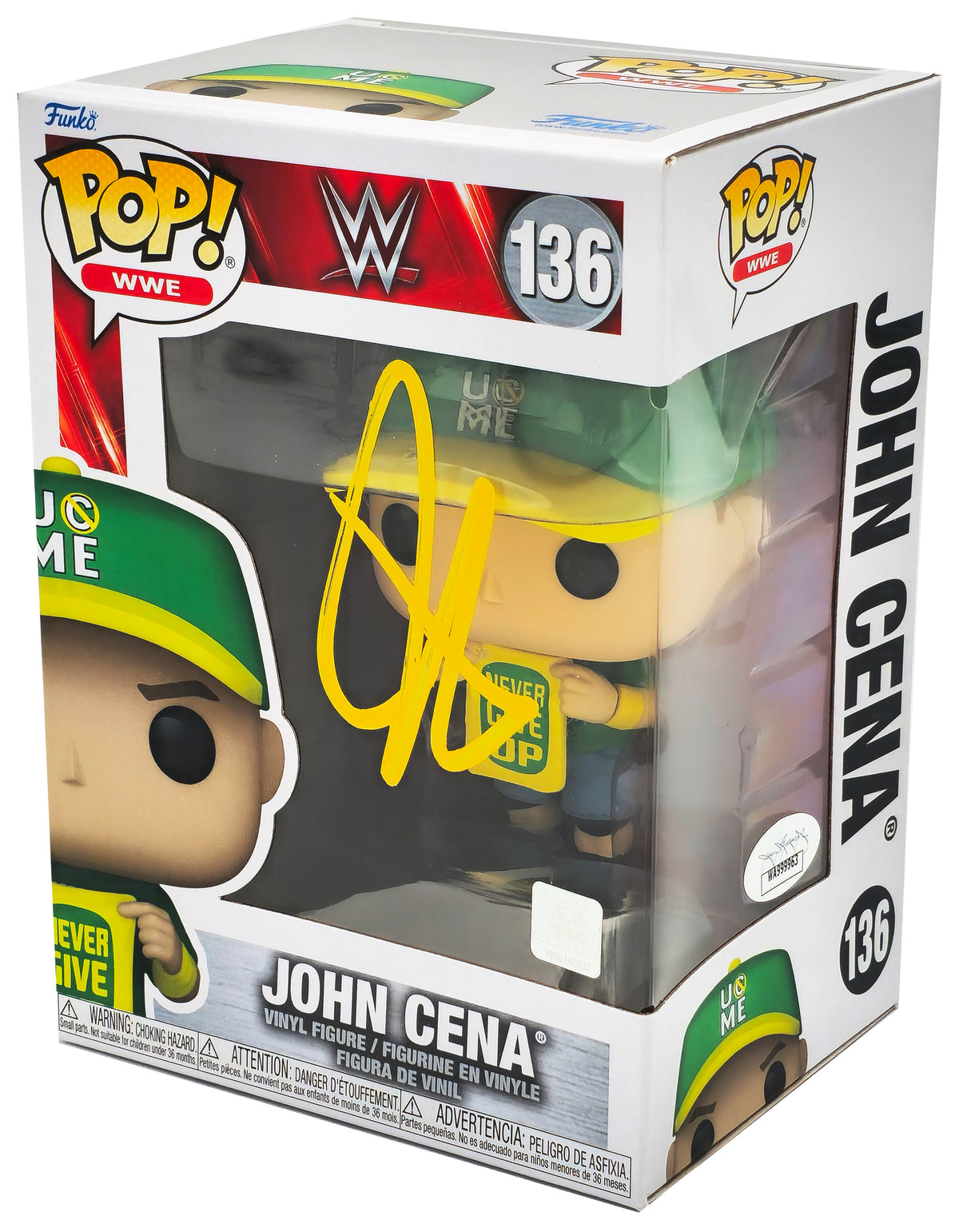 John Cena Autographed Funko Pop #136 Vinyl Figurine In Yellow JSA — RSA