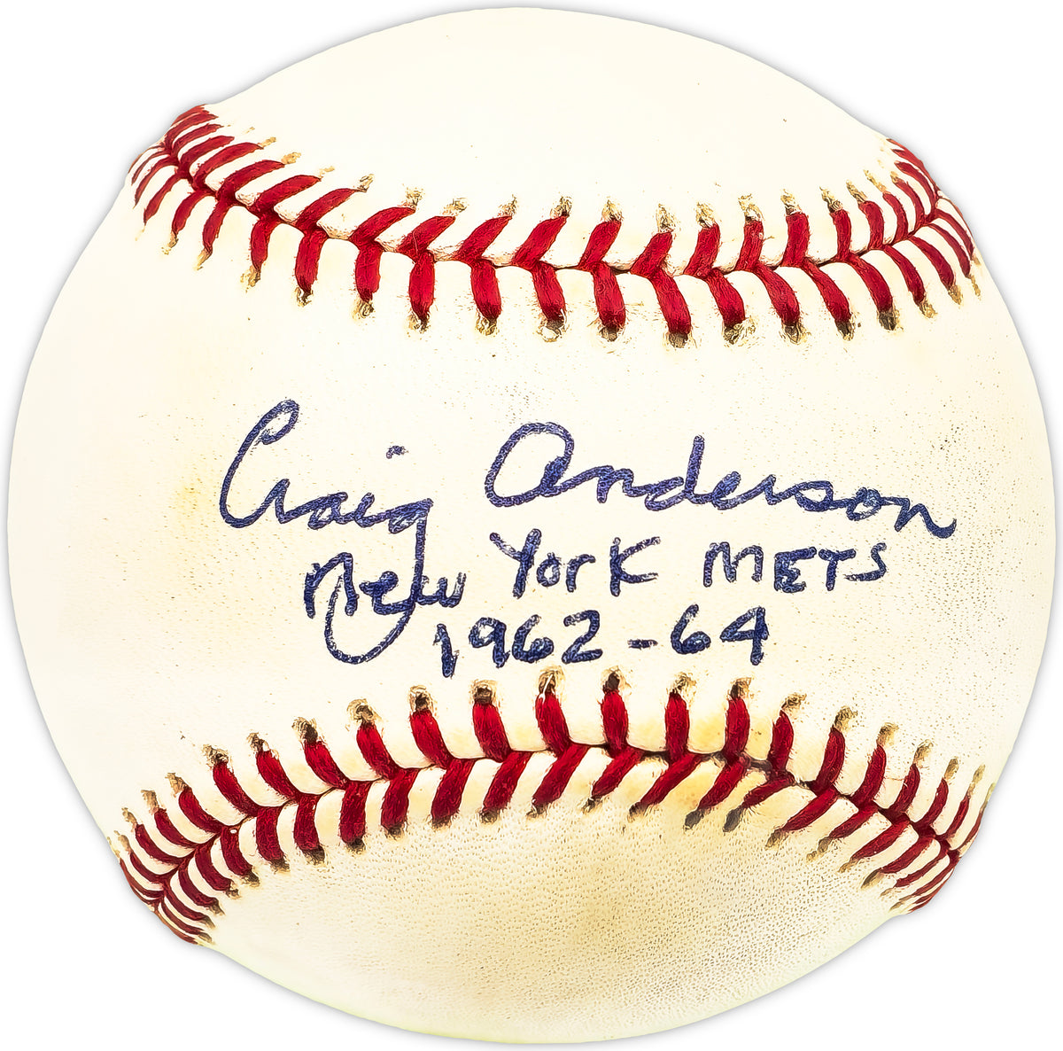 Craig Anderson Autographed Official NL Baseball New York Mets "1962-64 ...
