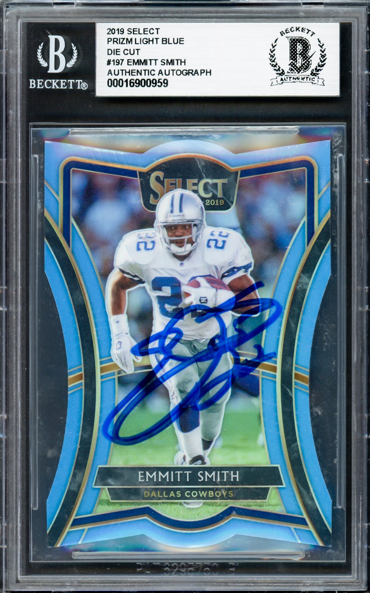 Emmitt Smith Autographed 2019 Select Prizms Light Blue Die Cut Card #1 ...
