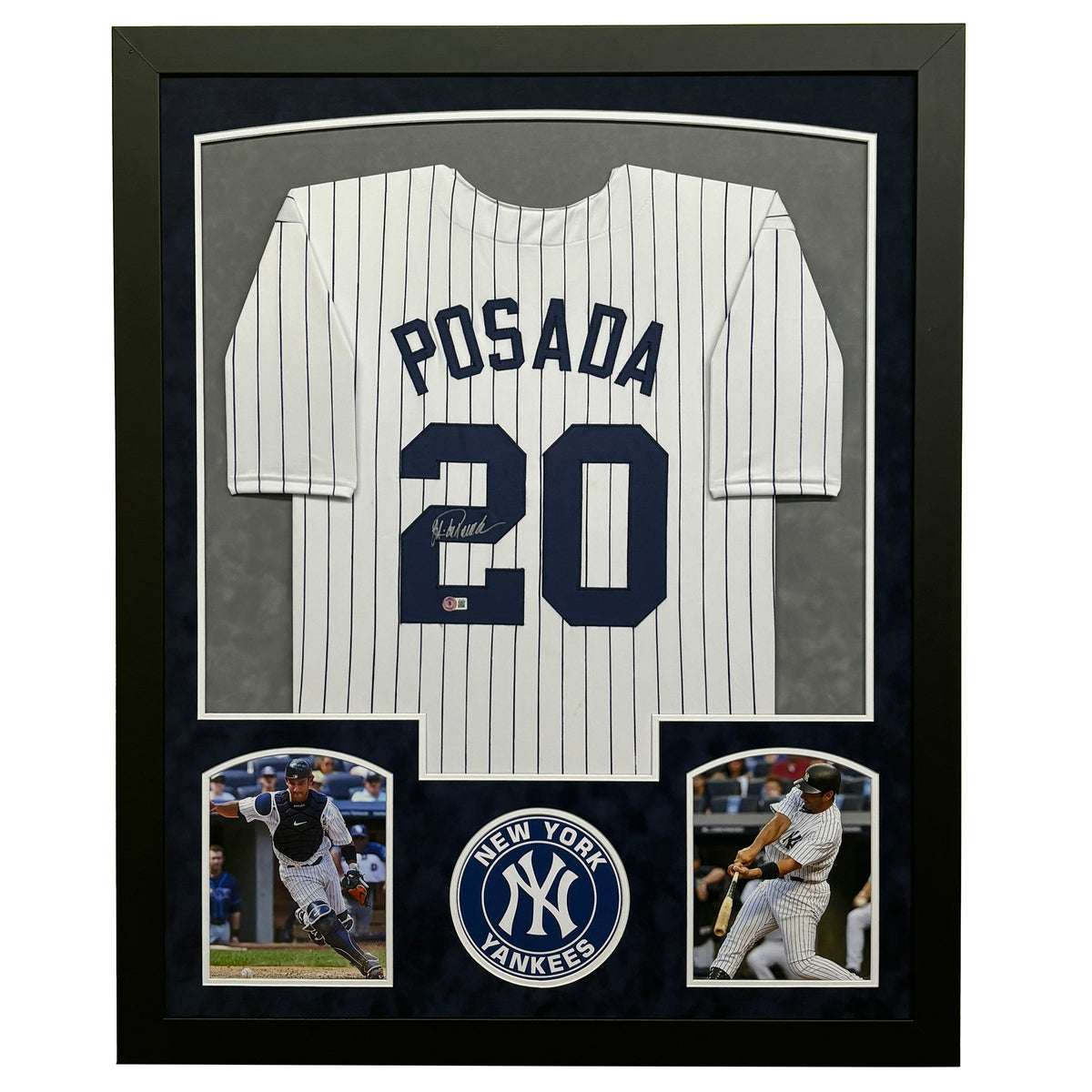 Jorge Posada Signed New York Pinstripe Custom Suede Matte Framed Baseb ...