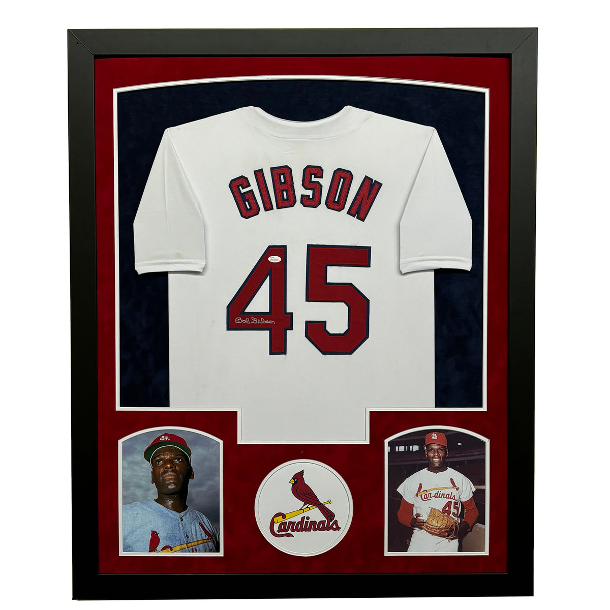 Bob Gibson Signed White Custom Suede Matte Framed Baseball Jersey — RSA