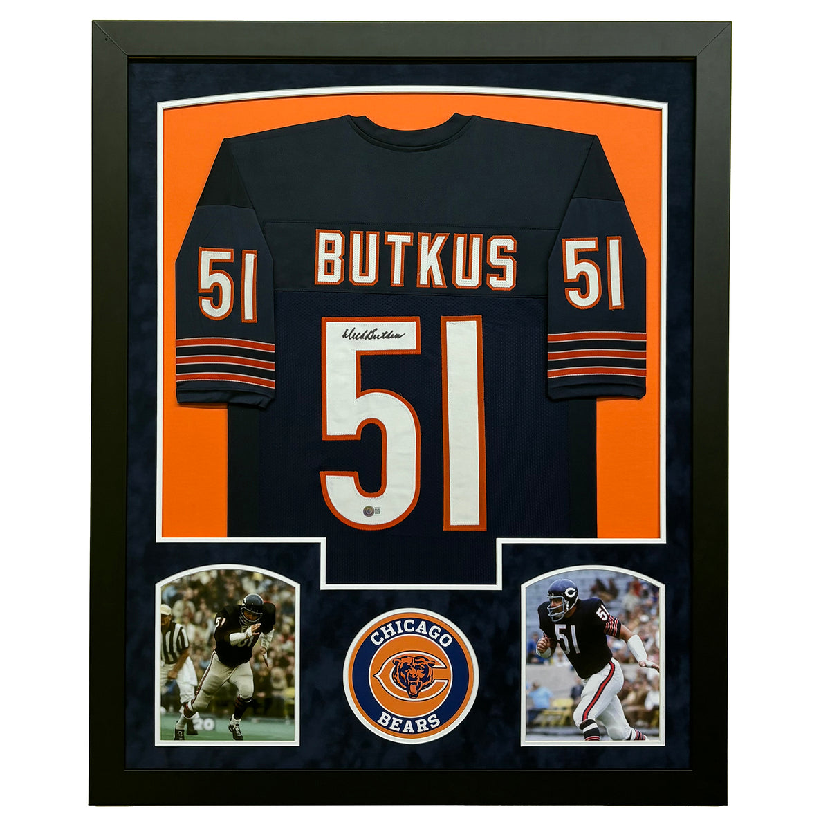 Dick Butkus Signed Blue Custom Suede Matte Framed Football Jersey — RSA
