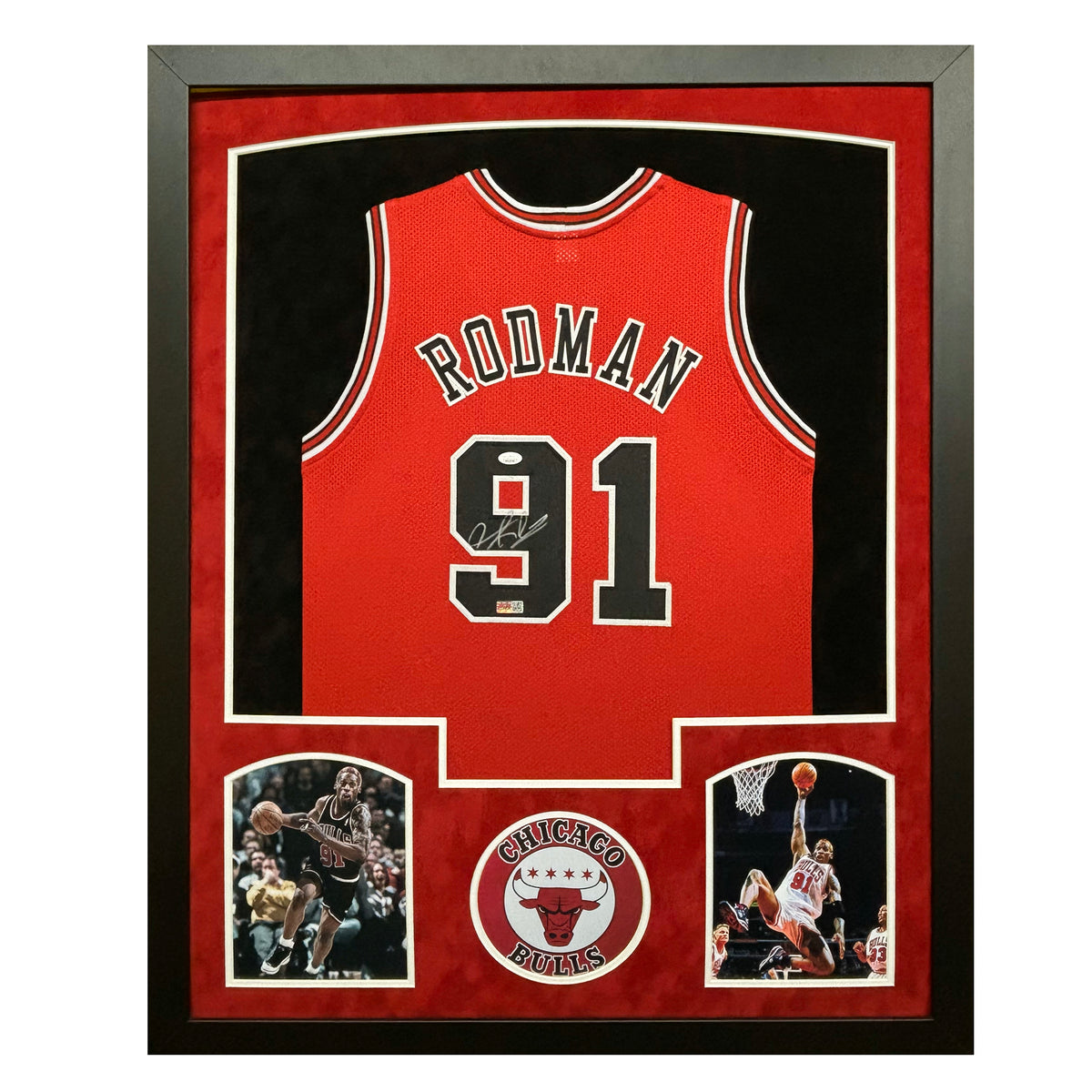 Dennis Rodman Signed Chicago Red Custom Suede Matte Framed Basketball — RSA