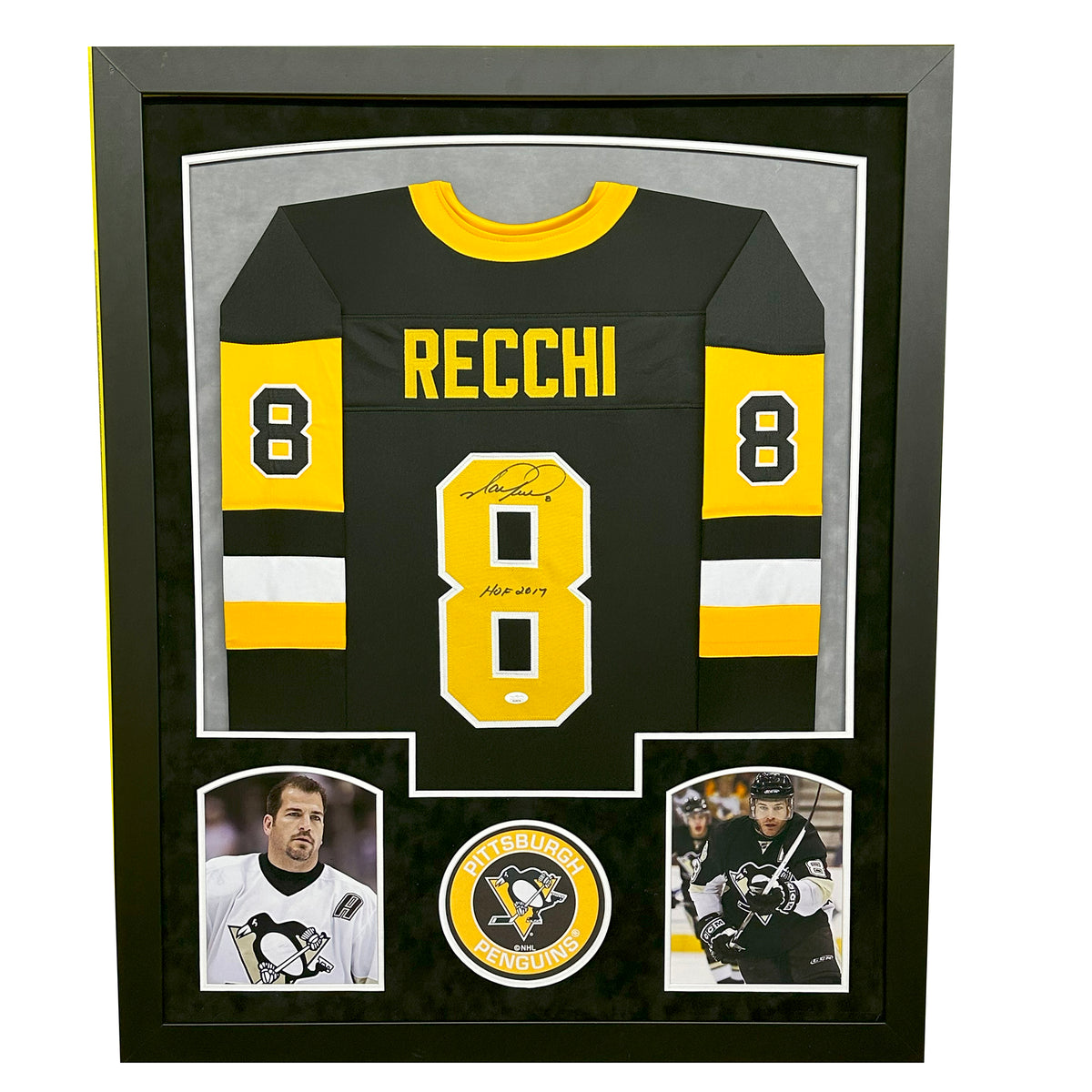 Mark Recchi Signed HOF Pittsburgh Black Custom Suede Matte Framed Hock ...