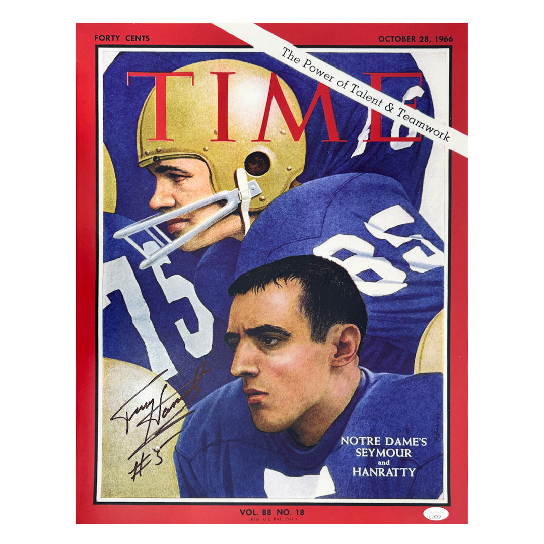 Terry Hanratty Signed Notre Dame Pose 3 Football 16x20 Photo (JSA) — RSA