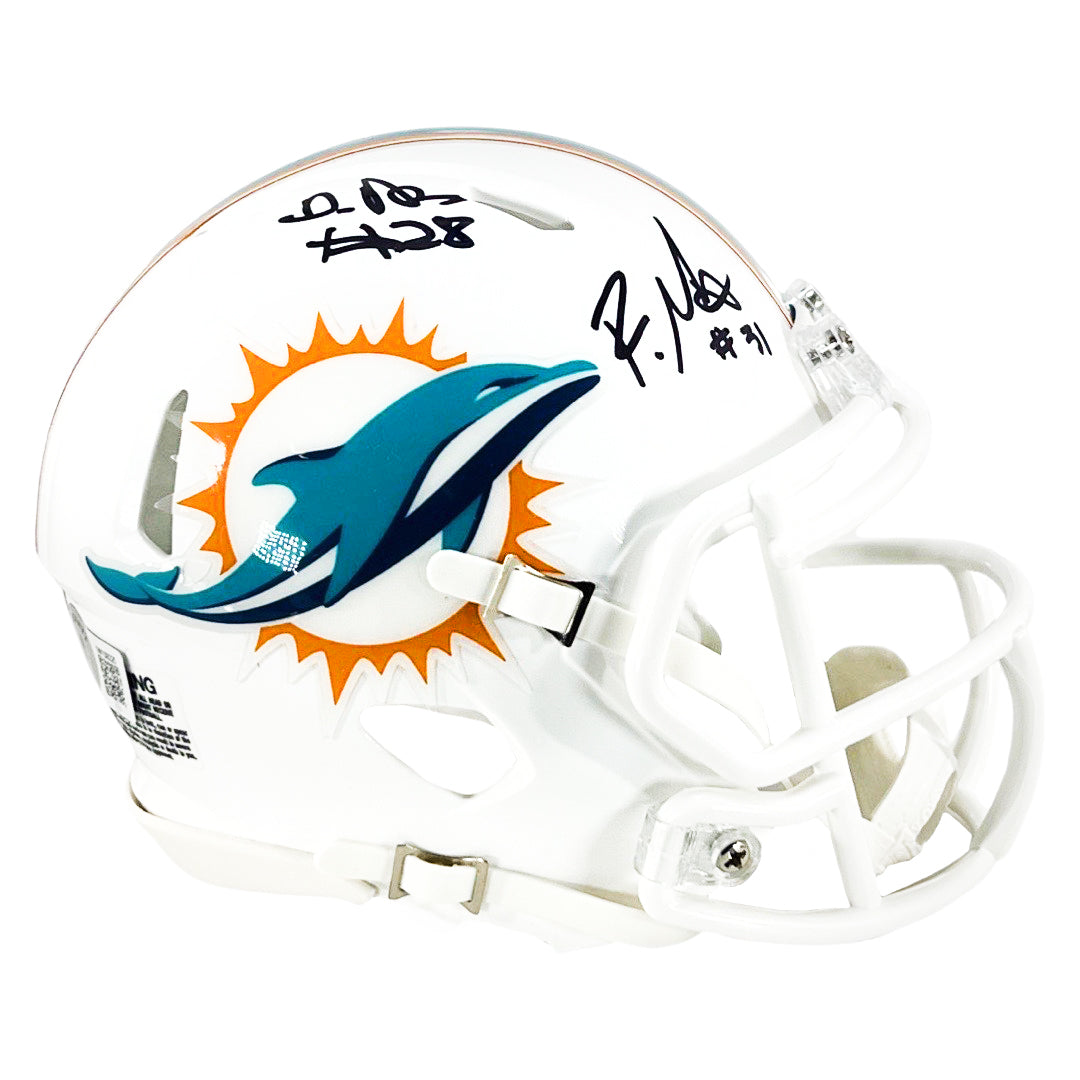 Raheem Mostert and De'Von Achane Dual Signed Miami Dolphins Speed Mini ...
