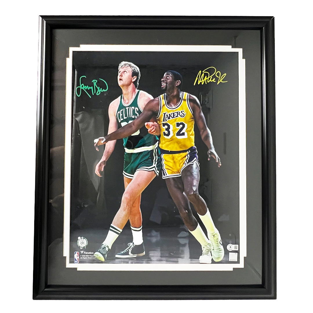Larry Bird Magic and Johnson Signed Pose 1 Basketball 16x20 Framed Pho ...