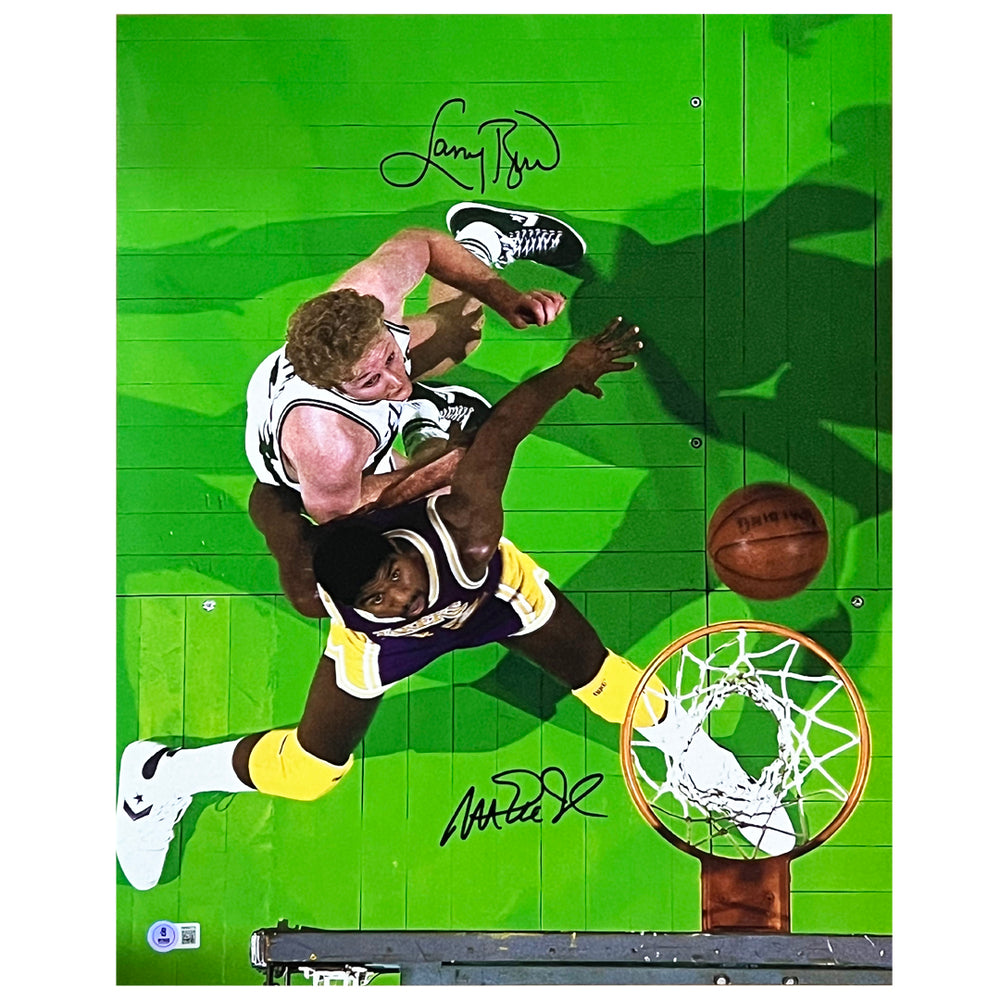 Larry Bird and Magic Johnson Signed Pose 2 Basketball 16x20 Photo (Bec ...