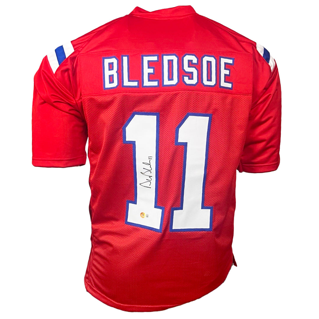 Drew Bledsoe Signed New England Red Football Jersey (Beckett) — RSA
