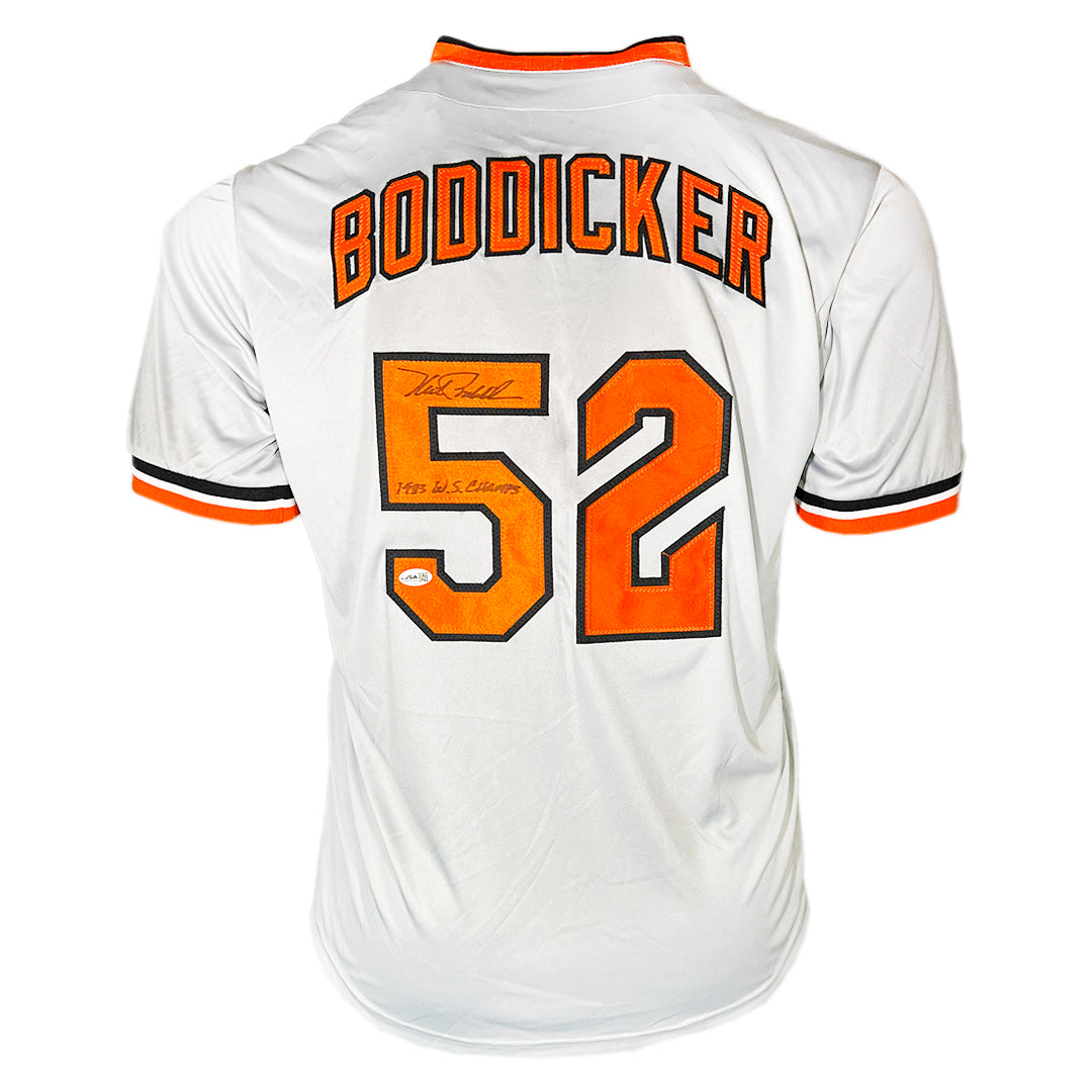 Mike Boddicker Signed 1983 WS Champs Inscription Baltimore Grey Baseba ...