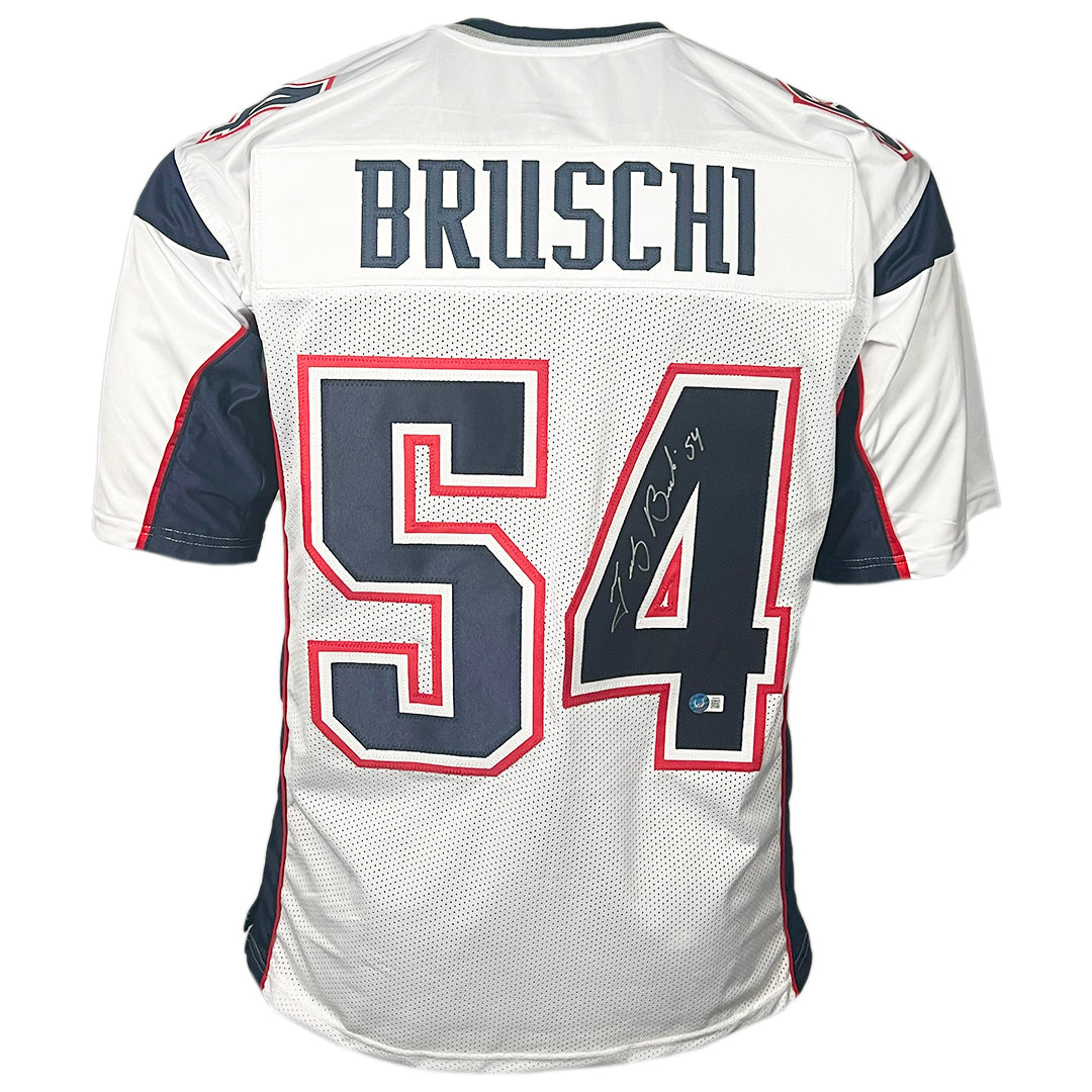 Tedy Bruschi Signed New England White Football Jersey (Beckett) — RSA