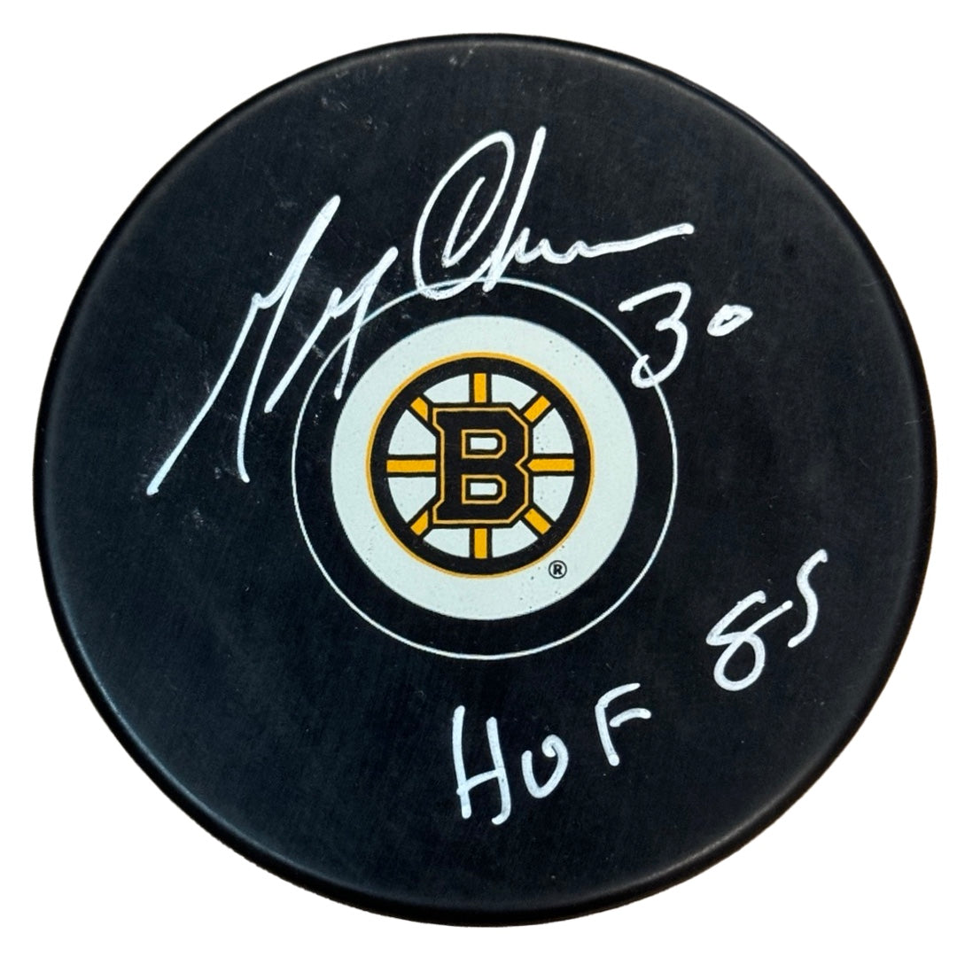 Gerry Cheevers Signed HOF Boston Bruins Hockey Puck (JSA) — RSA