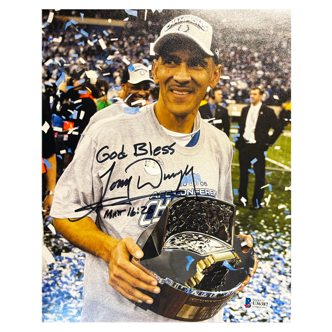 Tony Dungy Signed God Bless/Matt 16:26 Inscription Indianapolis Pose 2 ...