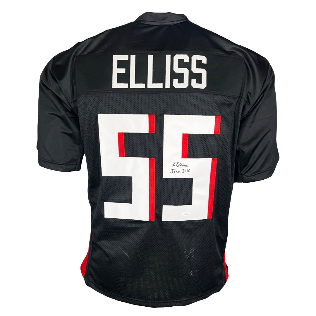 Kaden Elliss Signed John 3:16 Inscription Atlanta Black Football Jerse ...