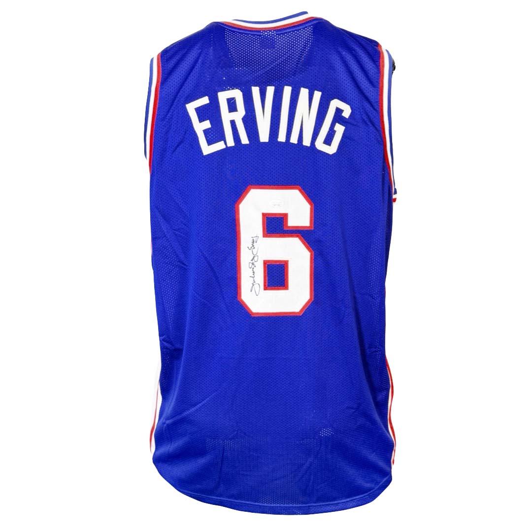 Julius Erving Signed Philadelphia Blue Basketball Jersey w/Block Numbe ...