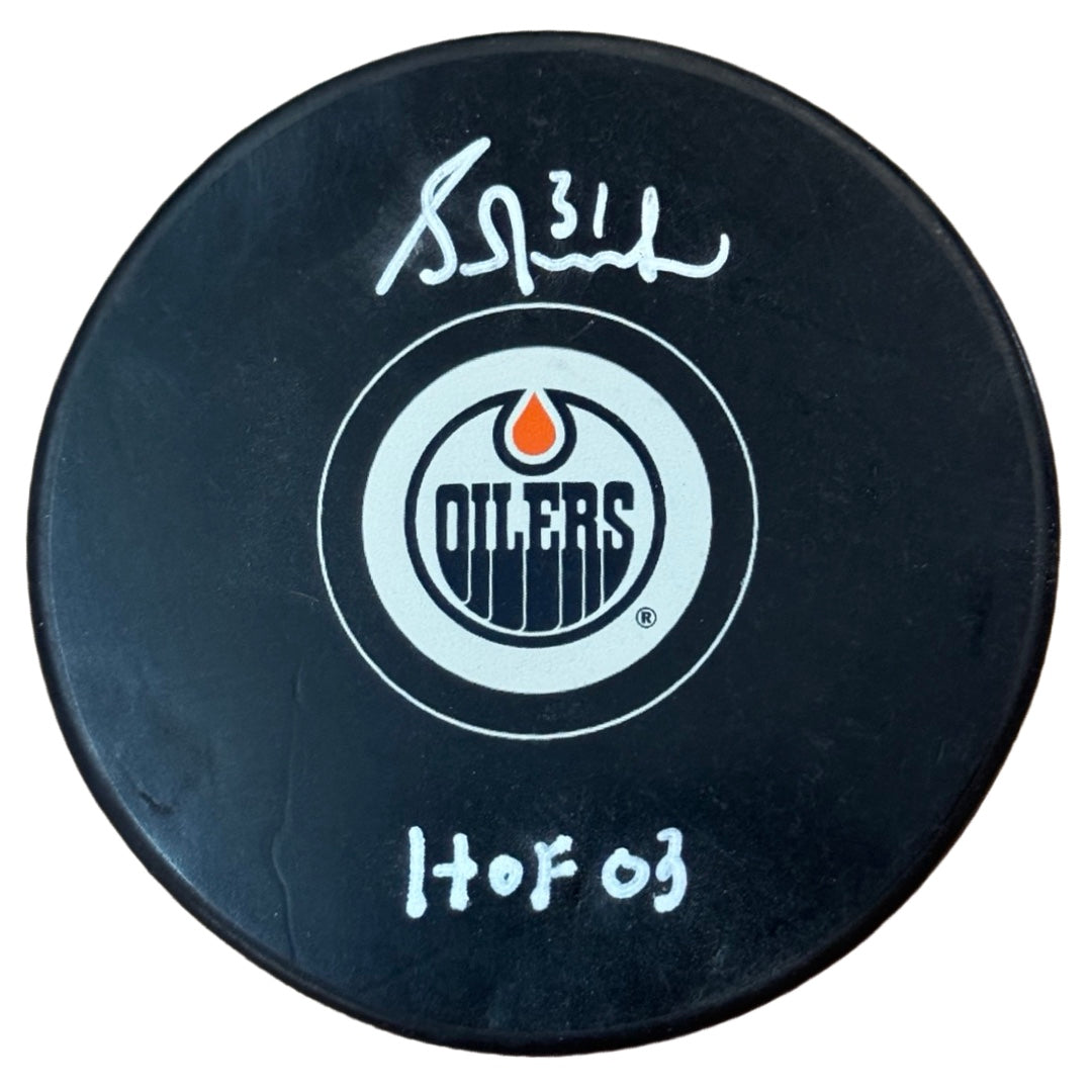Grant Fuhr Signed Edmonton Oilers Hockey Puck (JSA) — RSA