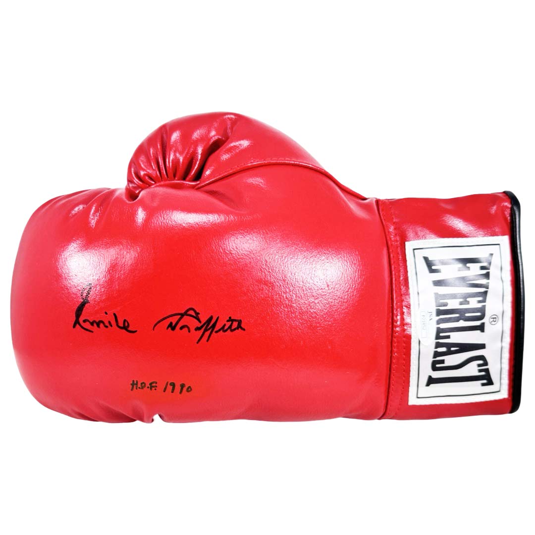 Emile Griffith Signed HOF 1990 Inscription Red Boxing Glove (JSA) — RSA