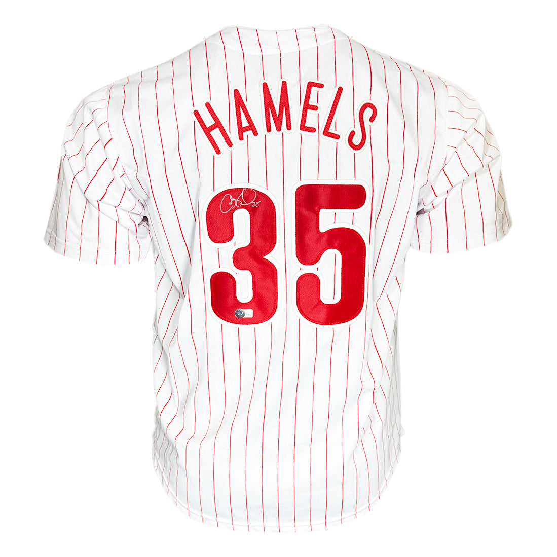 Cole Hamels Signed Philadelphia White Pinstripe Baseball Jersey (Becke ...