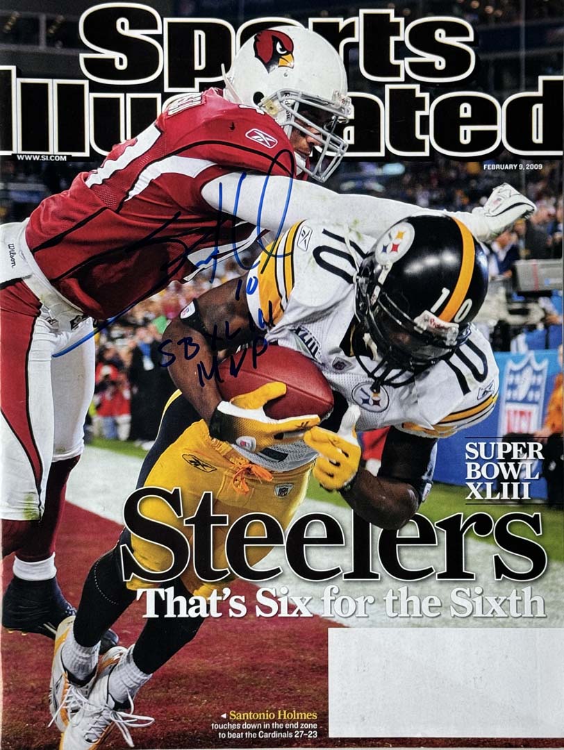 Santonio Holmes Signed Sports Illustrated SB XLIII MVP Inscription 2/9 ...