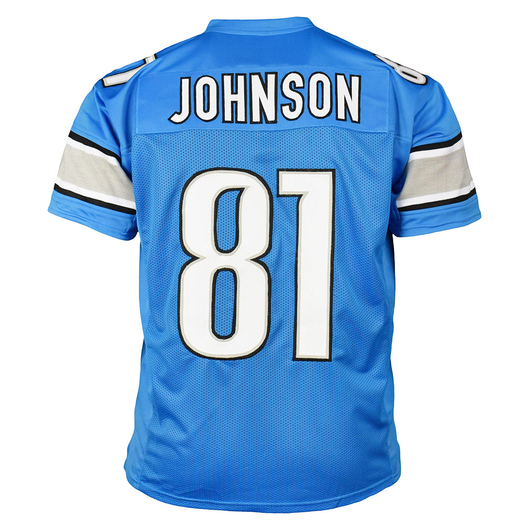 Calvin Johnson Unsigned Detroit Light Blue Football Jersey — RSA