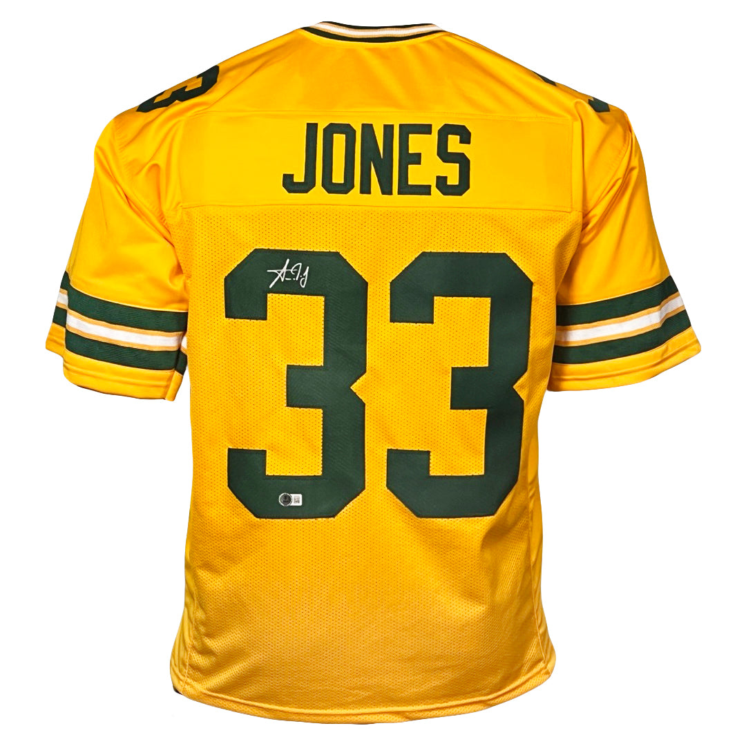 Aaron Jones Signed Green Bay Yellow Football Jersey (Beckett) — RSA