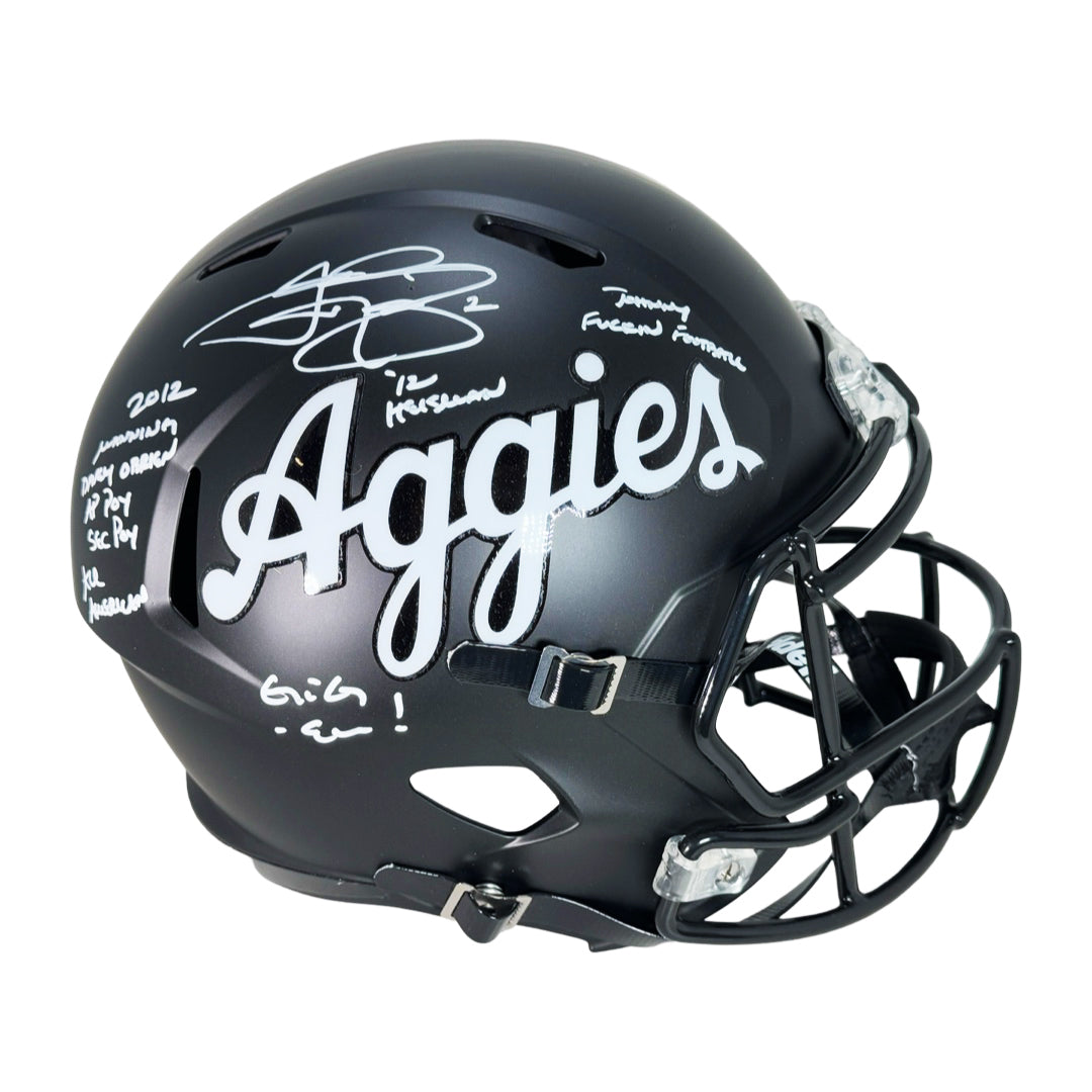 Johnny Manziel Signed Multi-Inscription Texas A&M Aggies Flat Black Sp ...