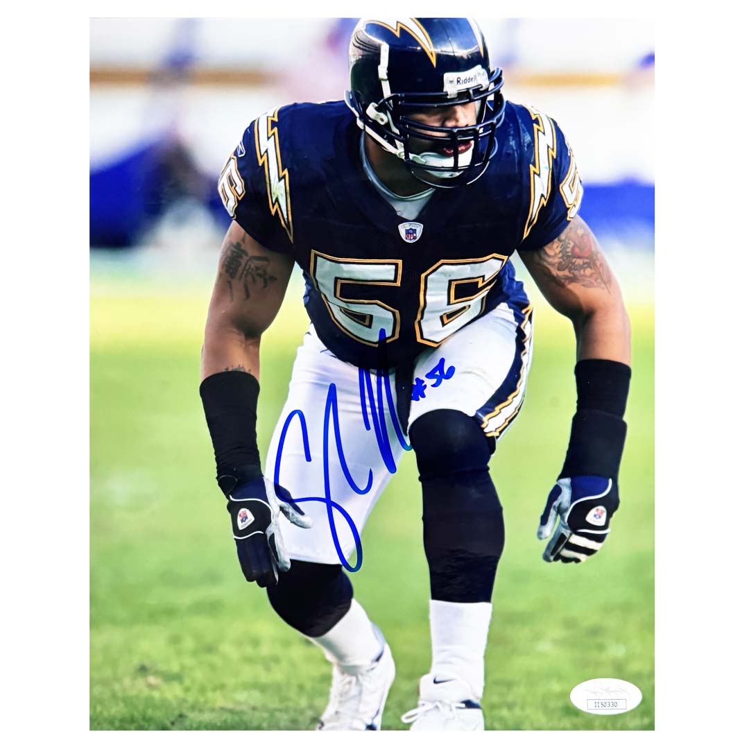 Shawne Merriman Signed San Diego Pose 4 Football 8x10 Photo (JSA) — RSA