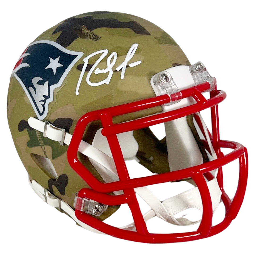 Randy Moss Signed New England Patriots Camo Speed Mini Football Helmet ...