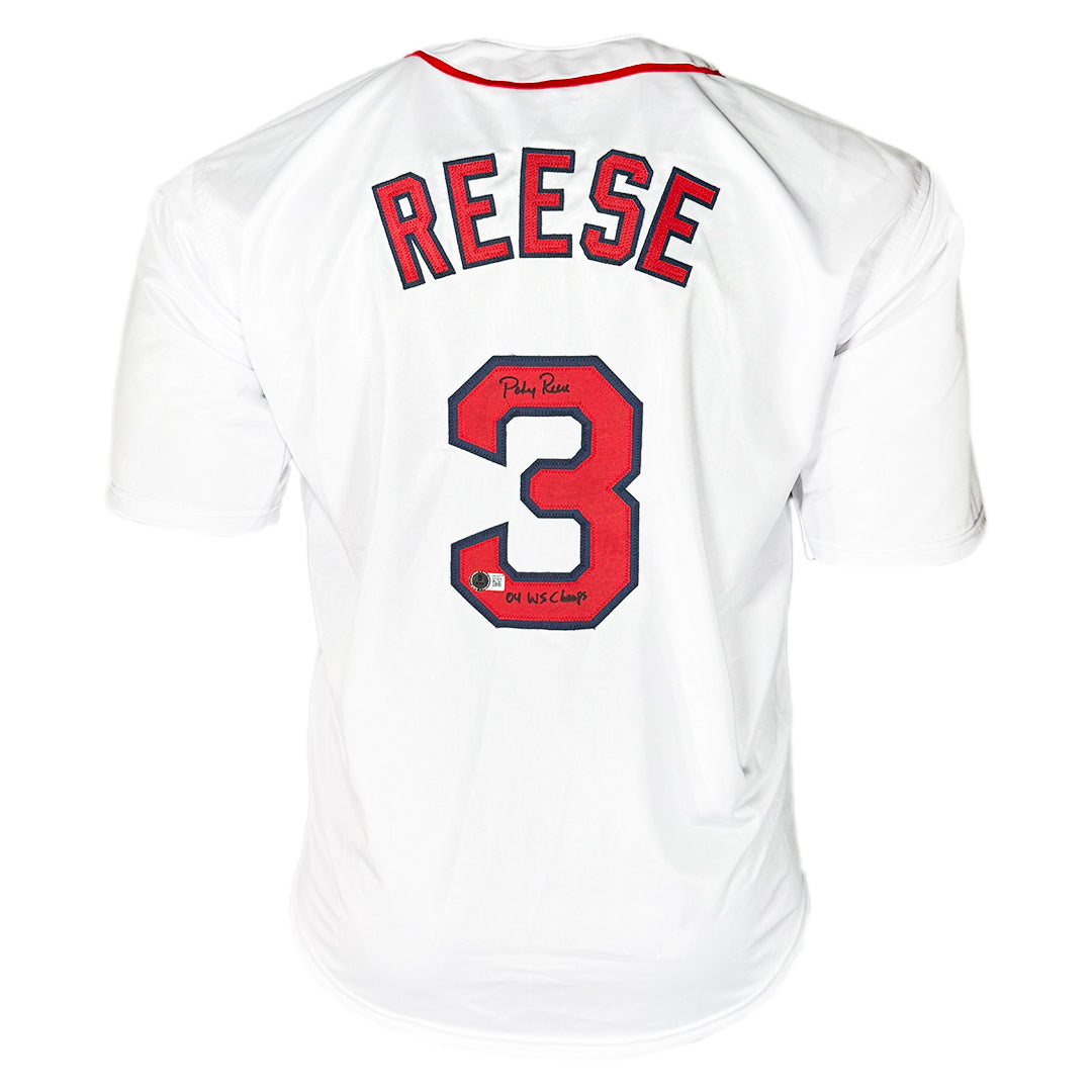 Pokey Reese Signed 04 WS Champs Inscription Boston White Baseball Jers ...