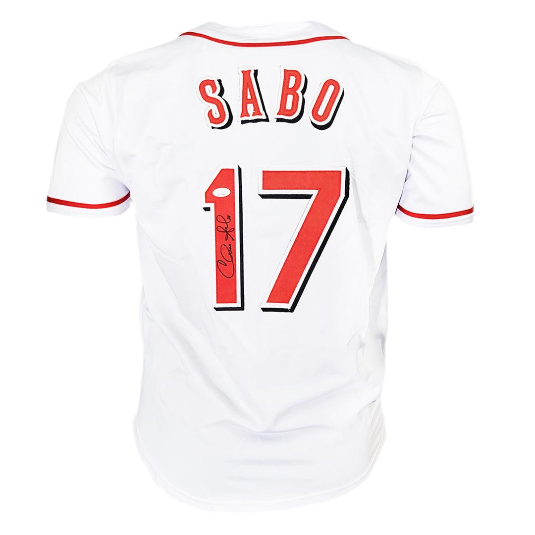 Chris Sabo Signed Cincinnati White Current Baseball Jersey (JSA) — RSA