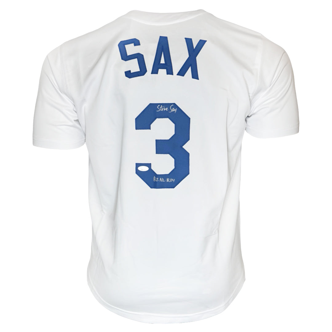 Steve Sax Signed 82 NL ROY Inscription Los Angeles White Baseball Jers ...