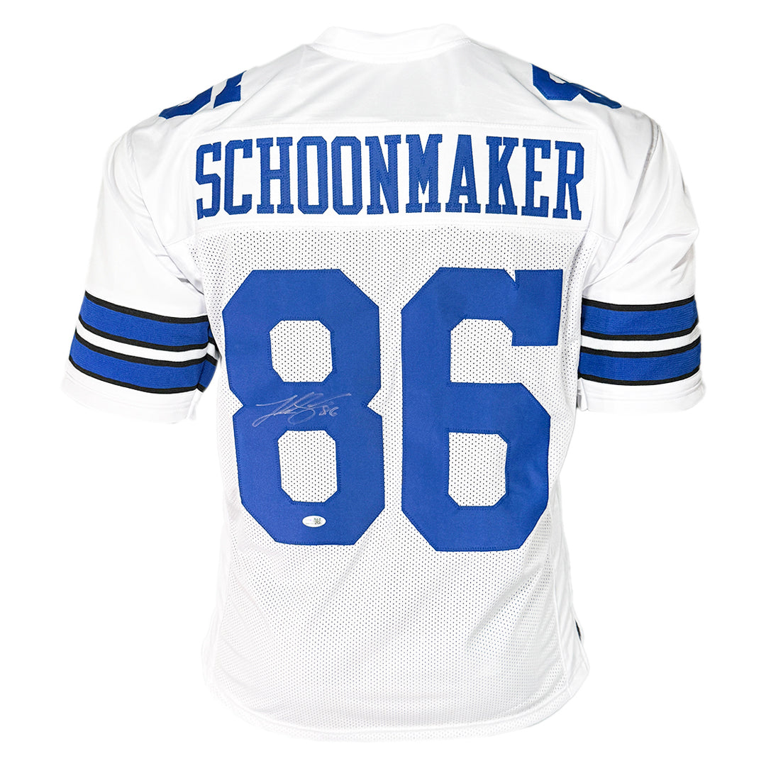 Luke Schoonmaker Signed Dallas White Football Jersey (JSA) — RSA