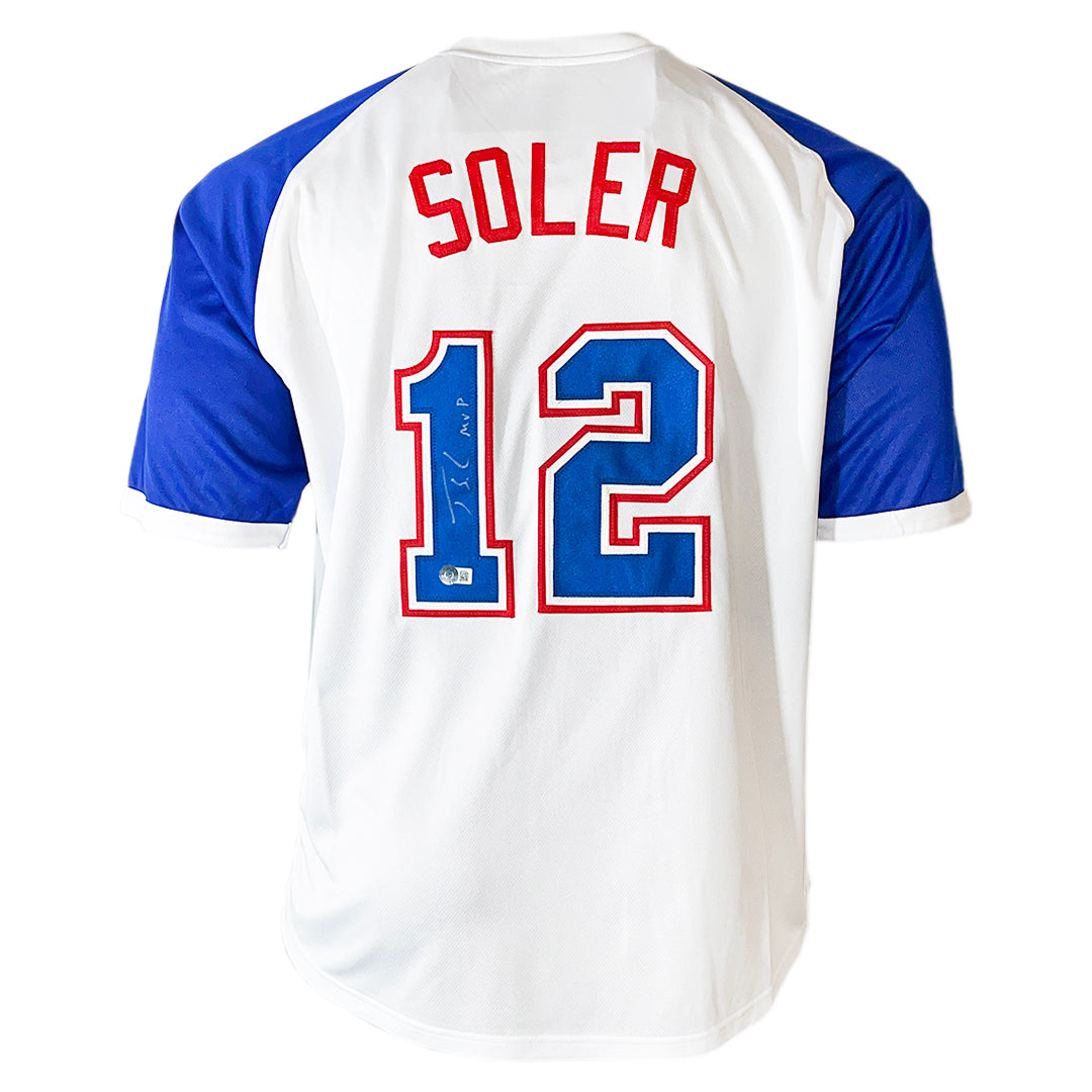 Jorge Soler Signed MVP Inscription Atlanta White Baseball Jersey (Beck ...