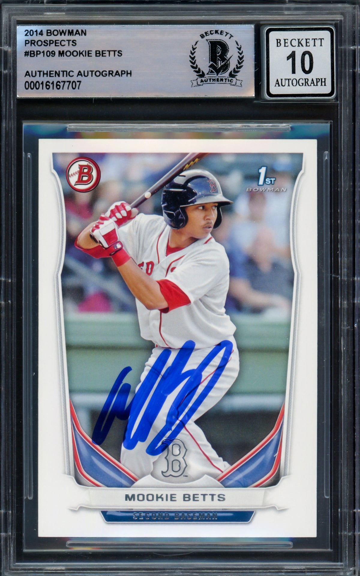 Mookie Betts Autographed 2014 Bowman Prospects Rookie Card #BP109 Bost — RSA