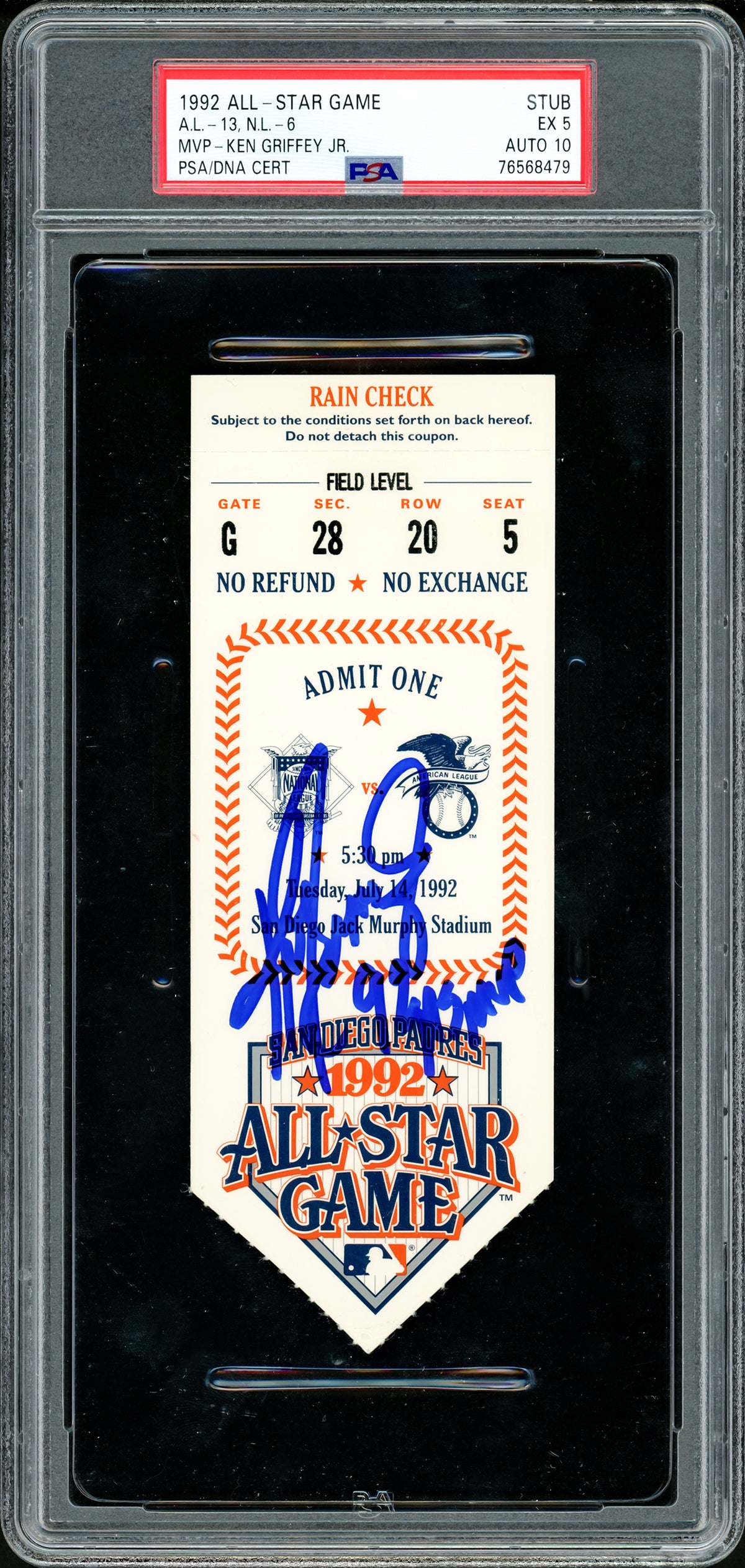 Ken Griffey Jr. Autographed July 14th, 1992 All Star Game Full Ticket — RSA