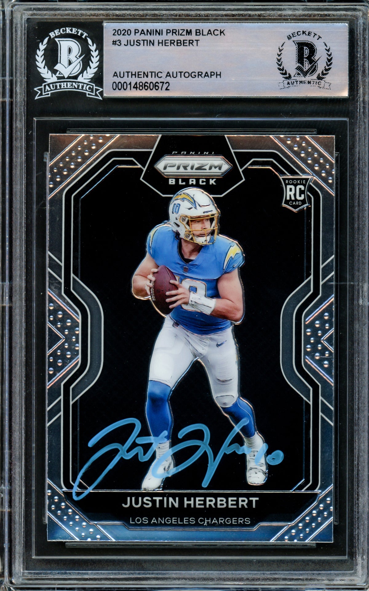 Justin Herbert Autographed 2020 Panini Prizm Black Rookie Card #PB-3 L ...