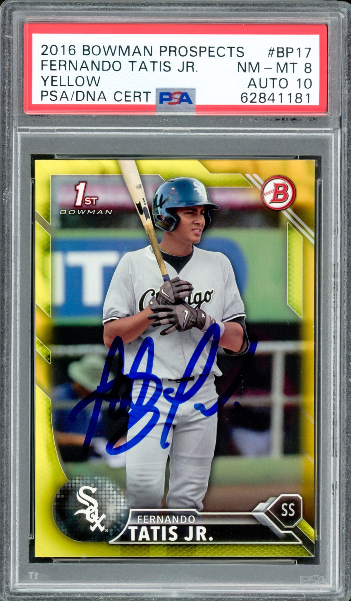 Fernando Tatis Jr. Autographed 2016 Bowman Prospects Yellow Rookie Car ...