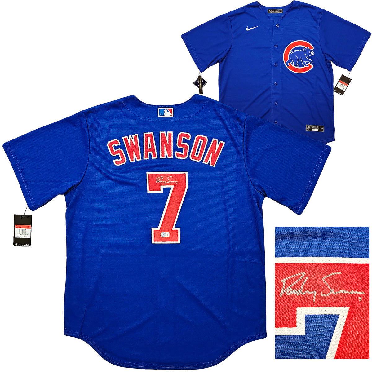 Chicago Cubs Dansby Swanson Autographed Blue Nike Jersey Size L Becket ...