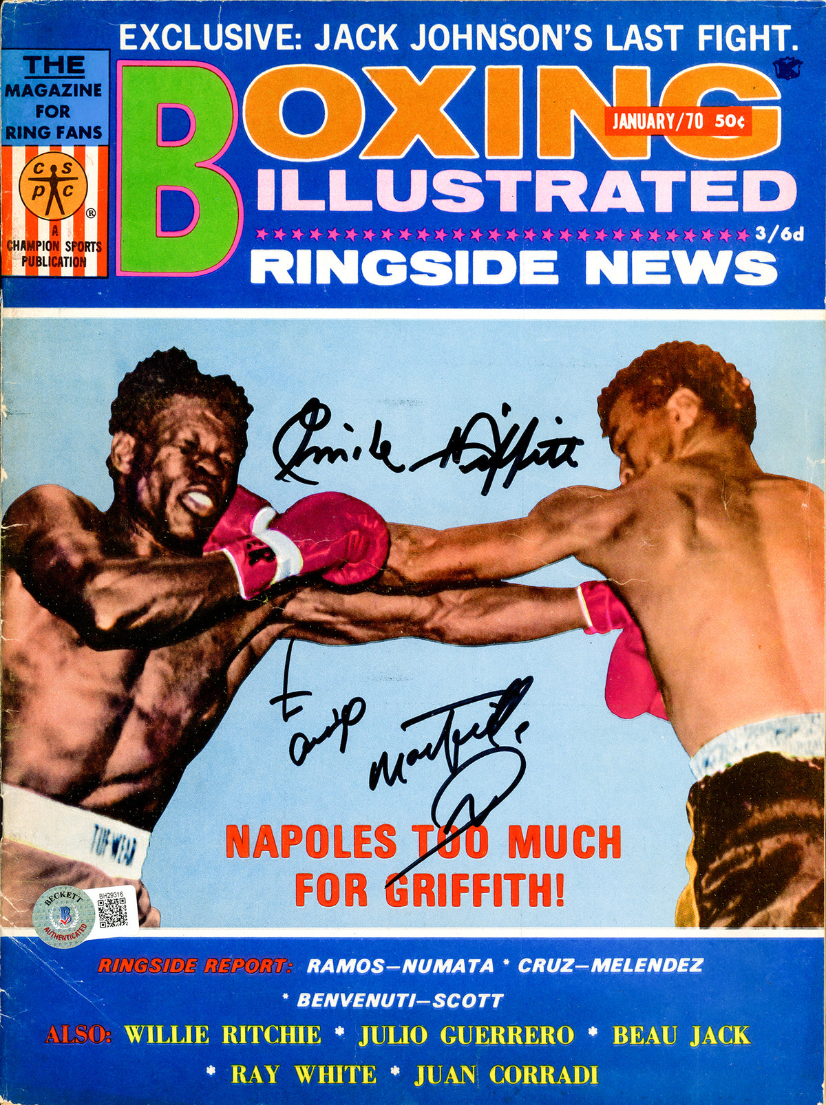 Jose Napoles & Emile Griffith Autographed Boxing Illustrated Magazine — RSA