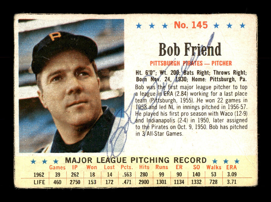 Bob Friend Autographed 1963 Post Cereal Card #145 Pittsburgh Pirates S ...