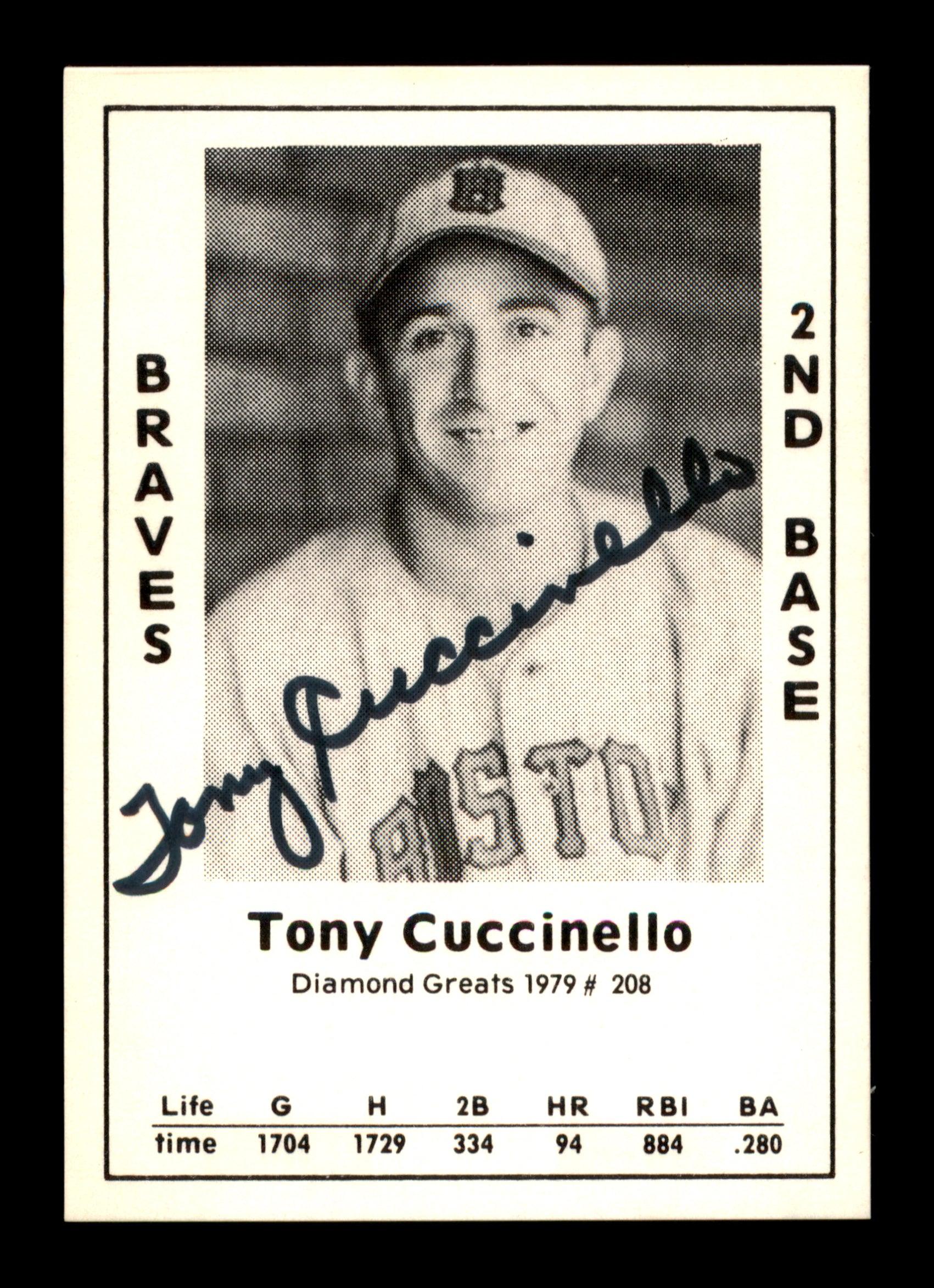 Tony Cuccinello Autographed 1979 Diamond Greats Card #208 Boston Brave ...