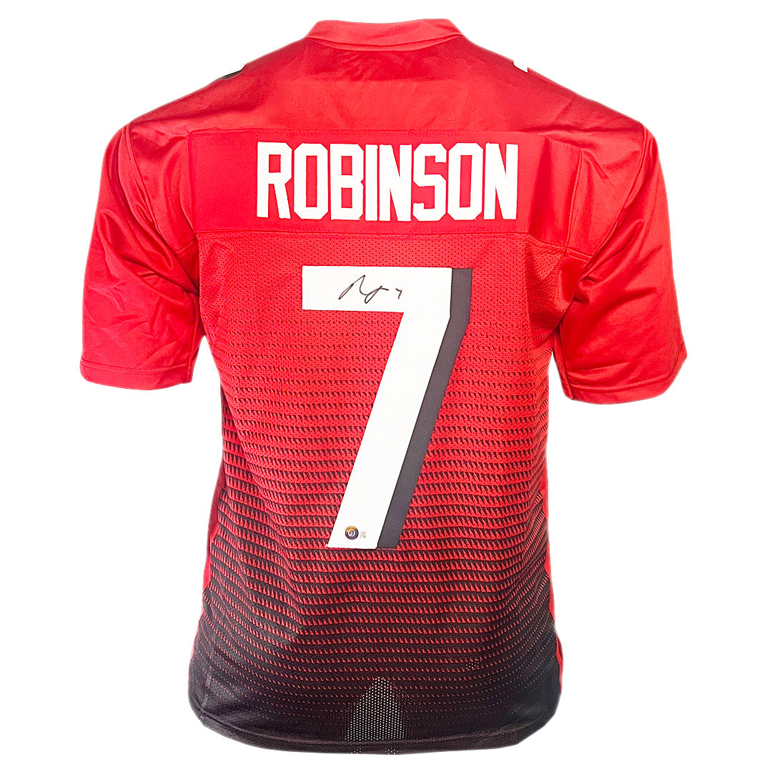 Bijan Robinson Signed Atlanta Red Football Jersey Black Feathers (Beck ...